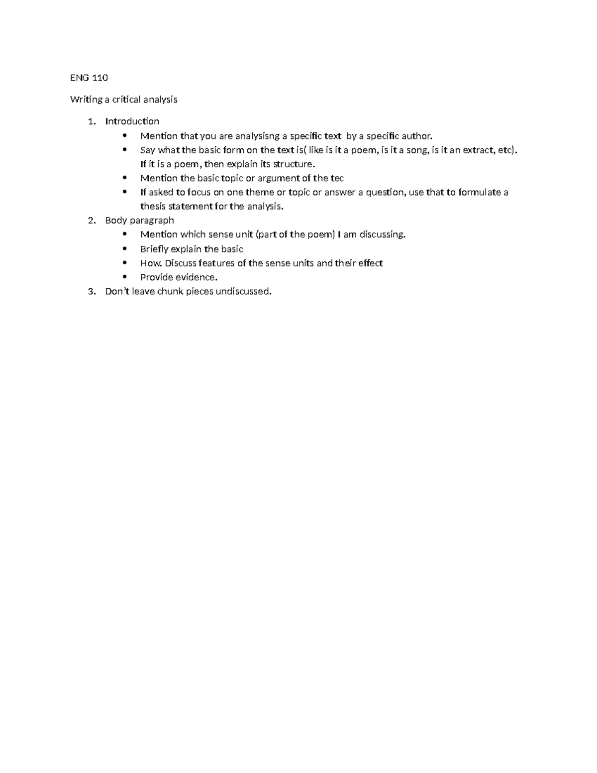 ENG 110 - Notes on how to write a literary analysis - ENG 110 Writing a ...