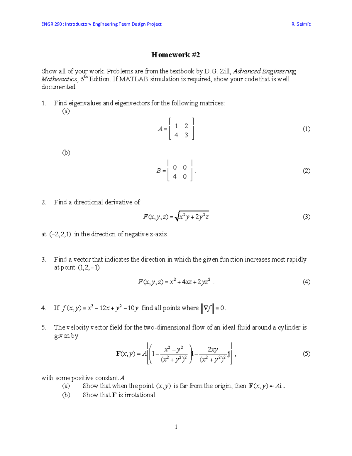 ENGR290 Homework 2 - ENGR 290: Introductory Engineering Team Design Project R. Selmic 1 Homework ...