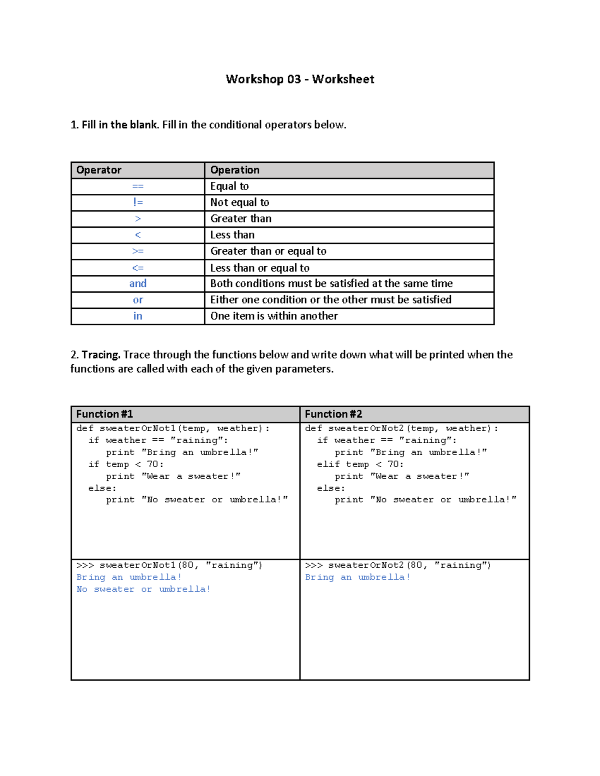 Worksheet 03 KEY - Workshop 03 - Worksheet Fill in the blank. Fill in ...