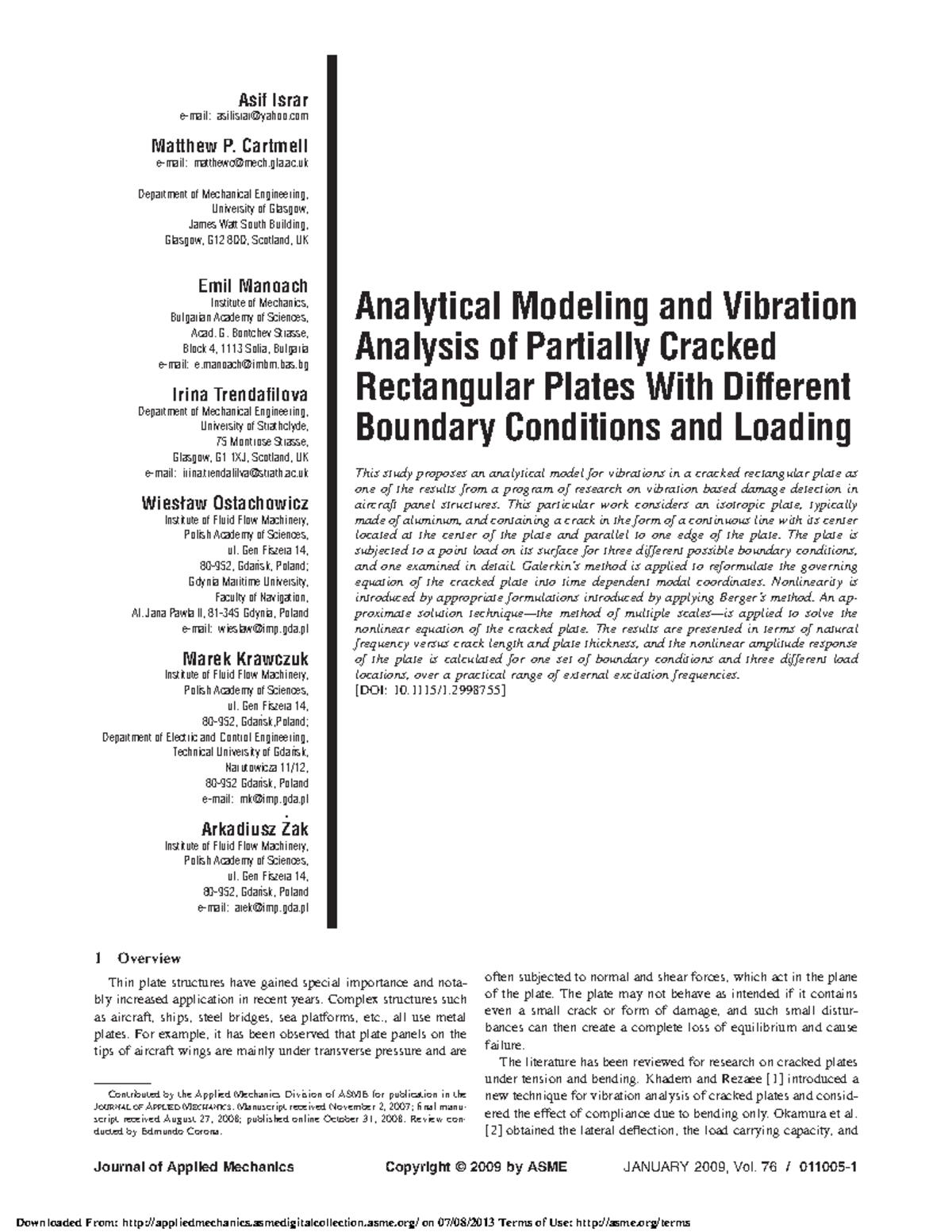 cracked shaf vibration - Asif Israr e-mail: asifisrar@yahoo Matthew P ...