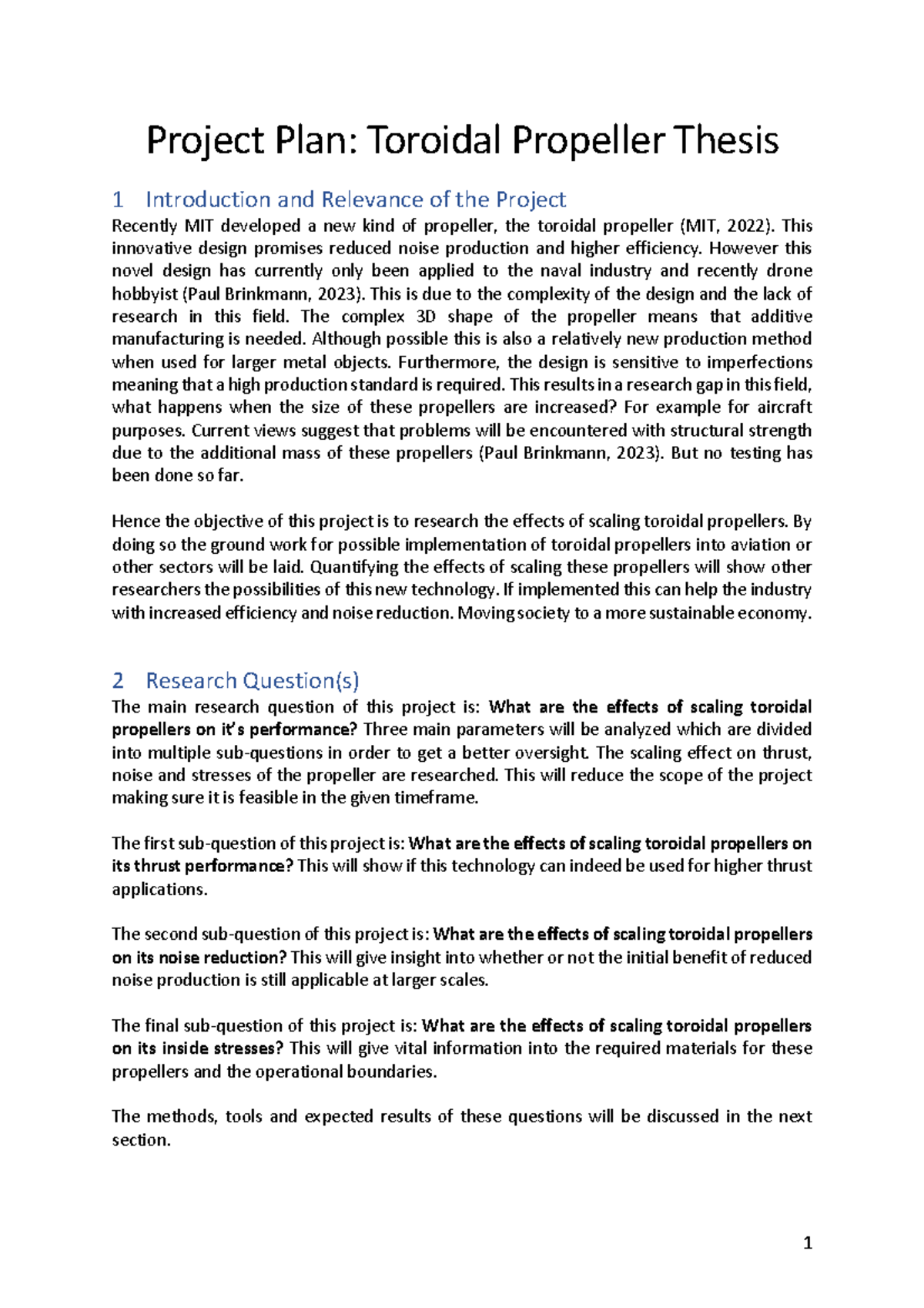 Project Plan AE4010 Toroidal Propellers - Project Plan: Toroidal ...