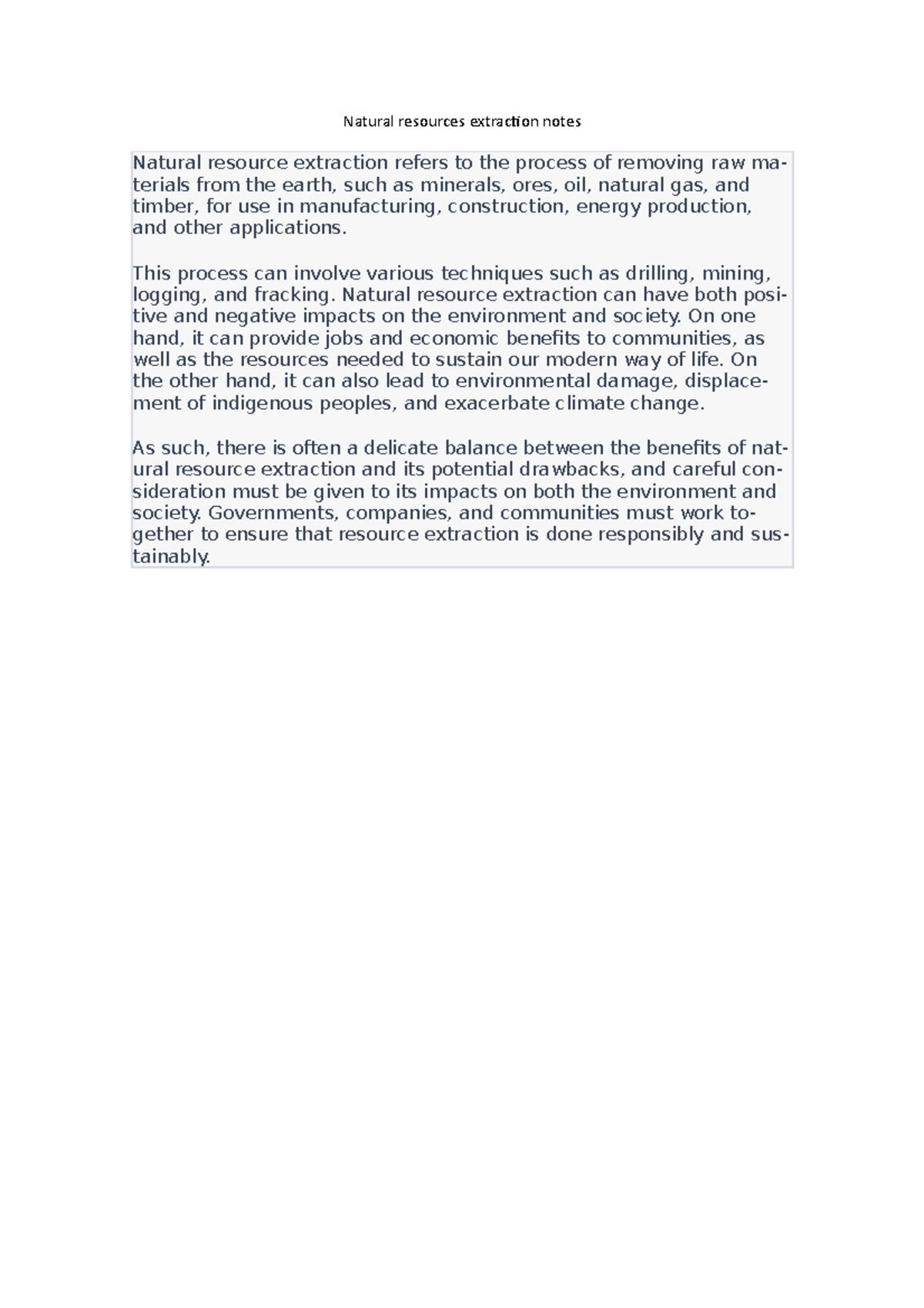 Natural resources extraction notes - Natural resources extraction notes ...