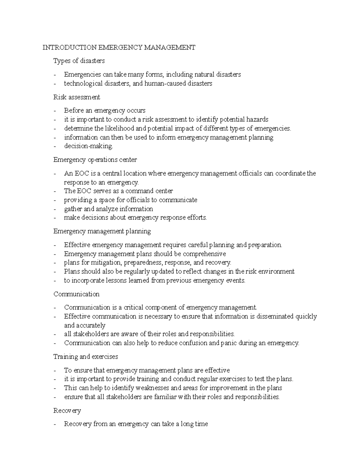 Introduction Emergency Management Notes 3 - INTRODUCTION EMERGENCY ...