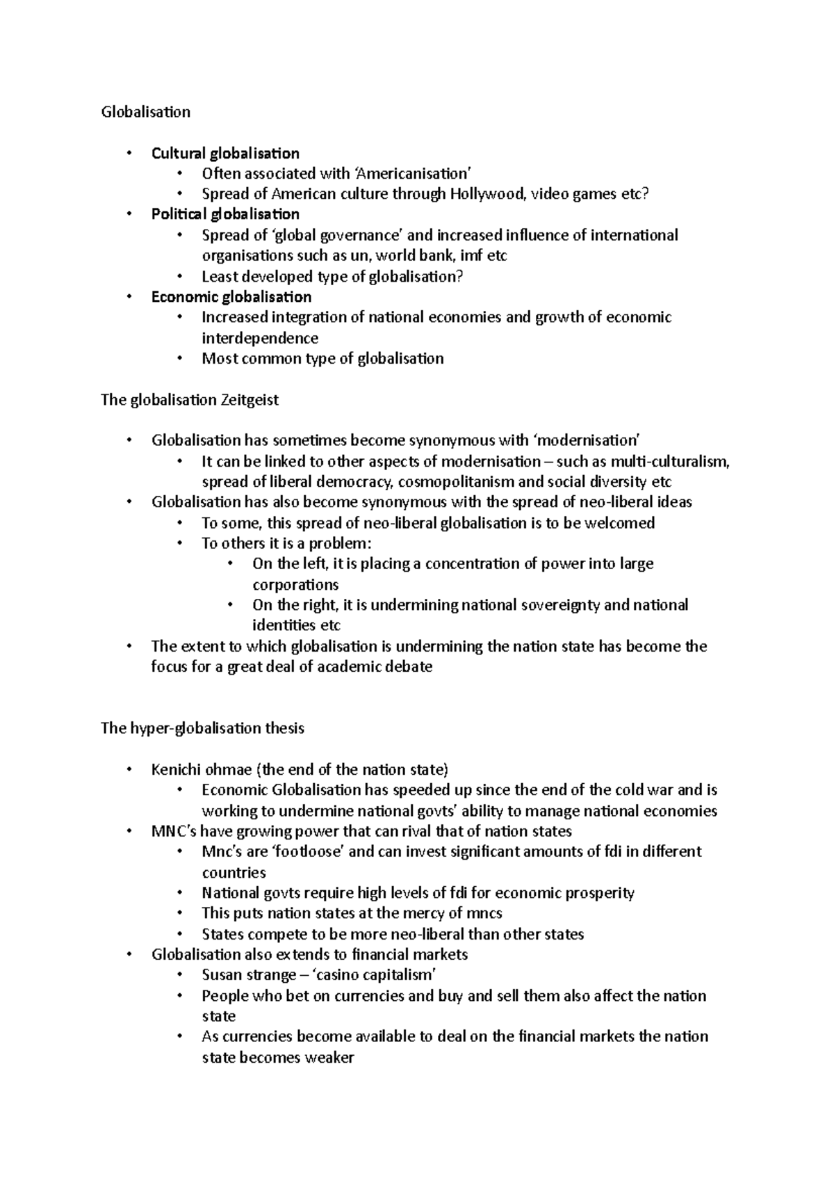 Globalisation - Lecture notes 1 - Globalisaion Cultural globalisaion ...