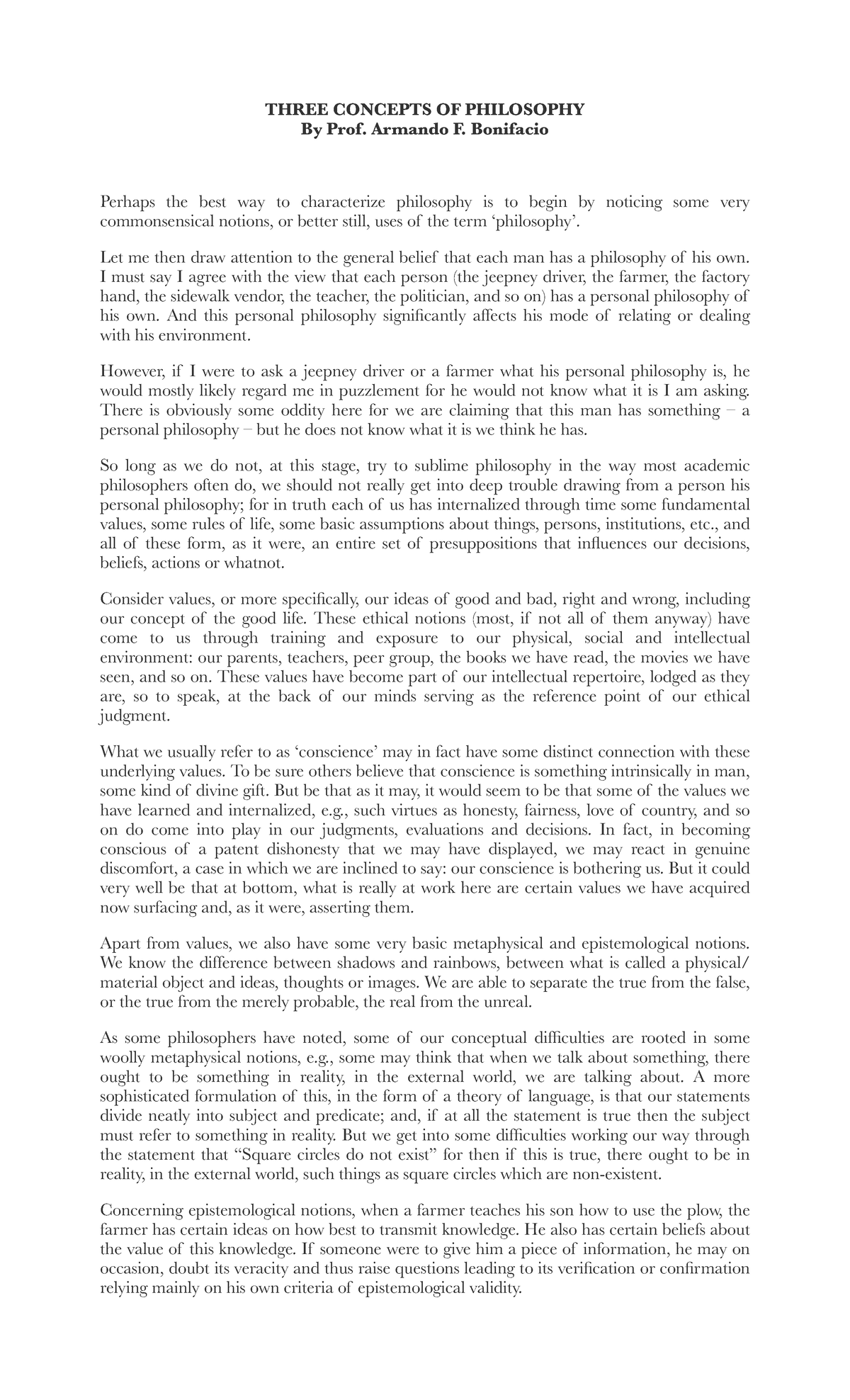 2 Bonifacio Three Concepts of Philosophy - THREE CONCEPTS OF PHILOSOPHY ...