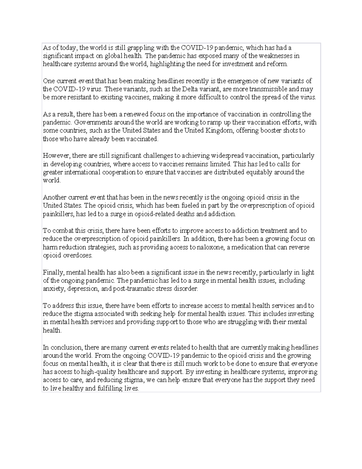 Doc2 - In class assignment useful for final - As of today, the world is ...