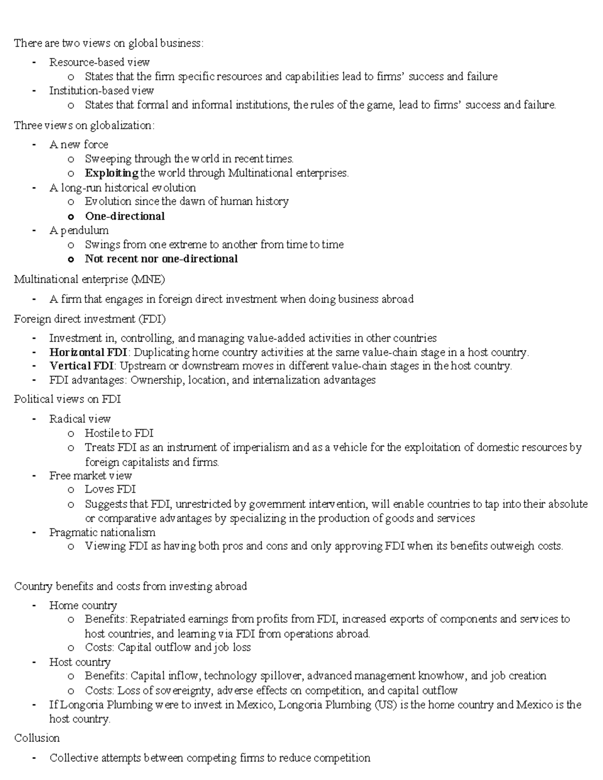 C211 Notes - Master - There are two views on global business ...
