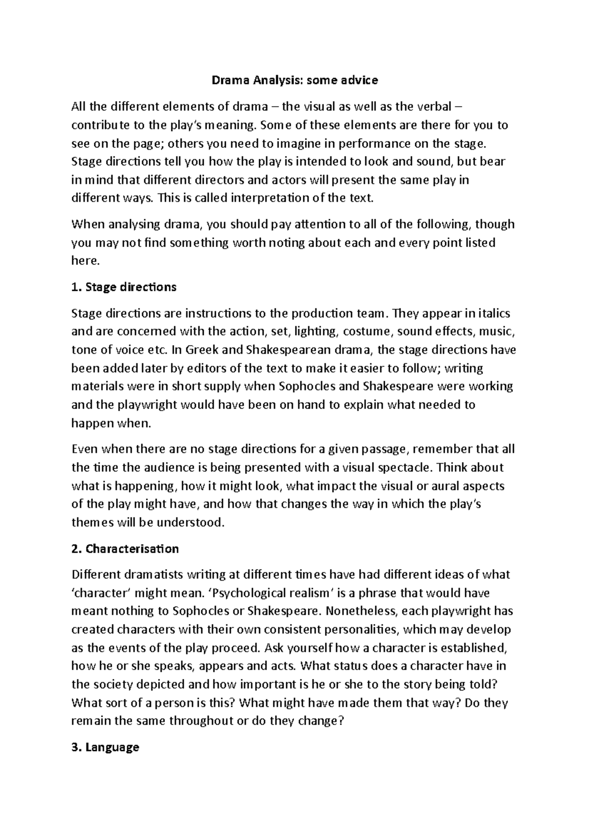 Drama Analysis Advice - Drama Analysis: some advice All the different ...