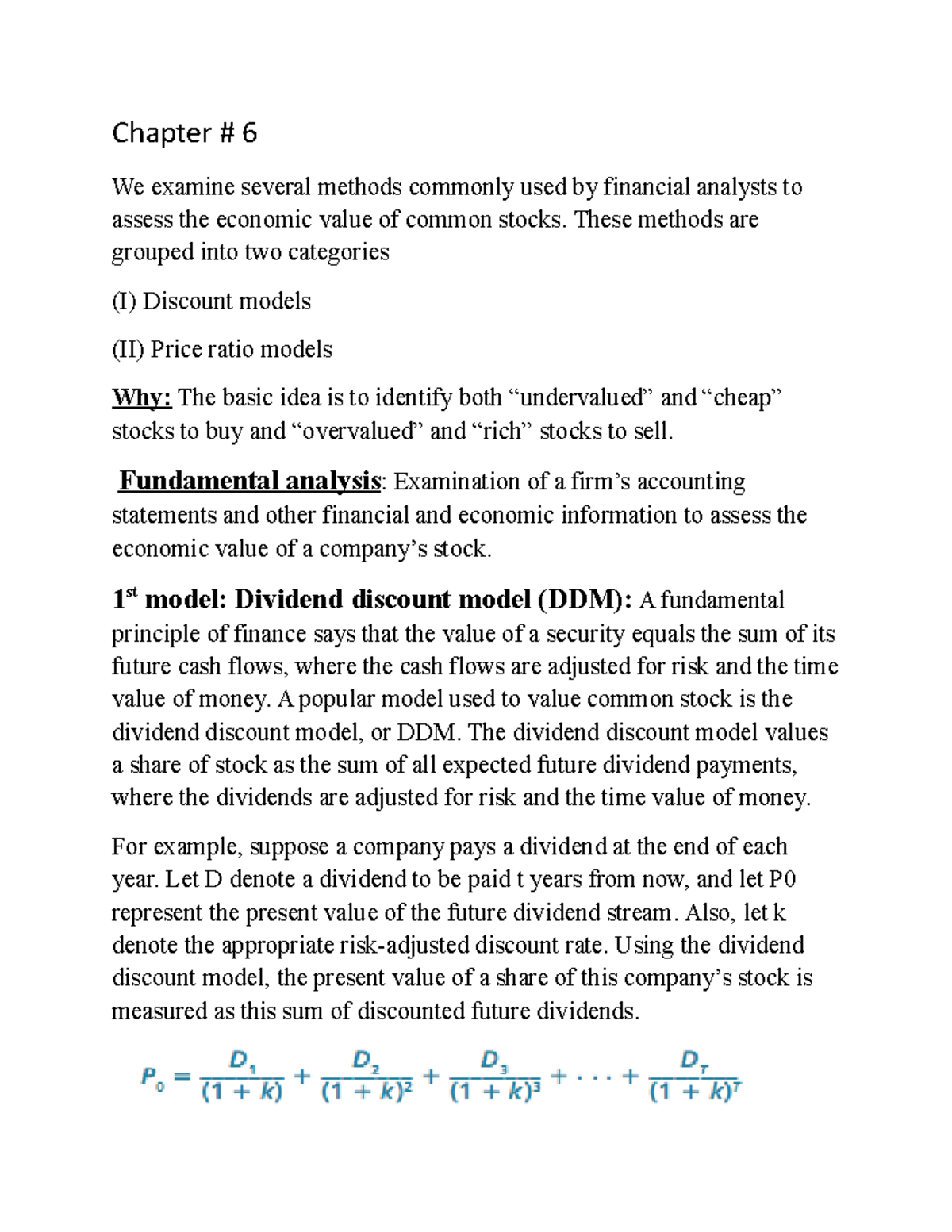 Chapter 6 - Chapter # 6 We examine several methods commonly used by ...