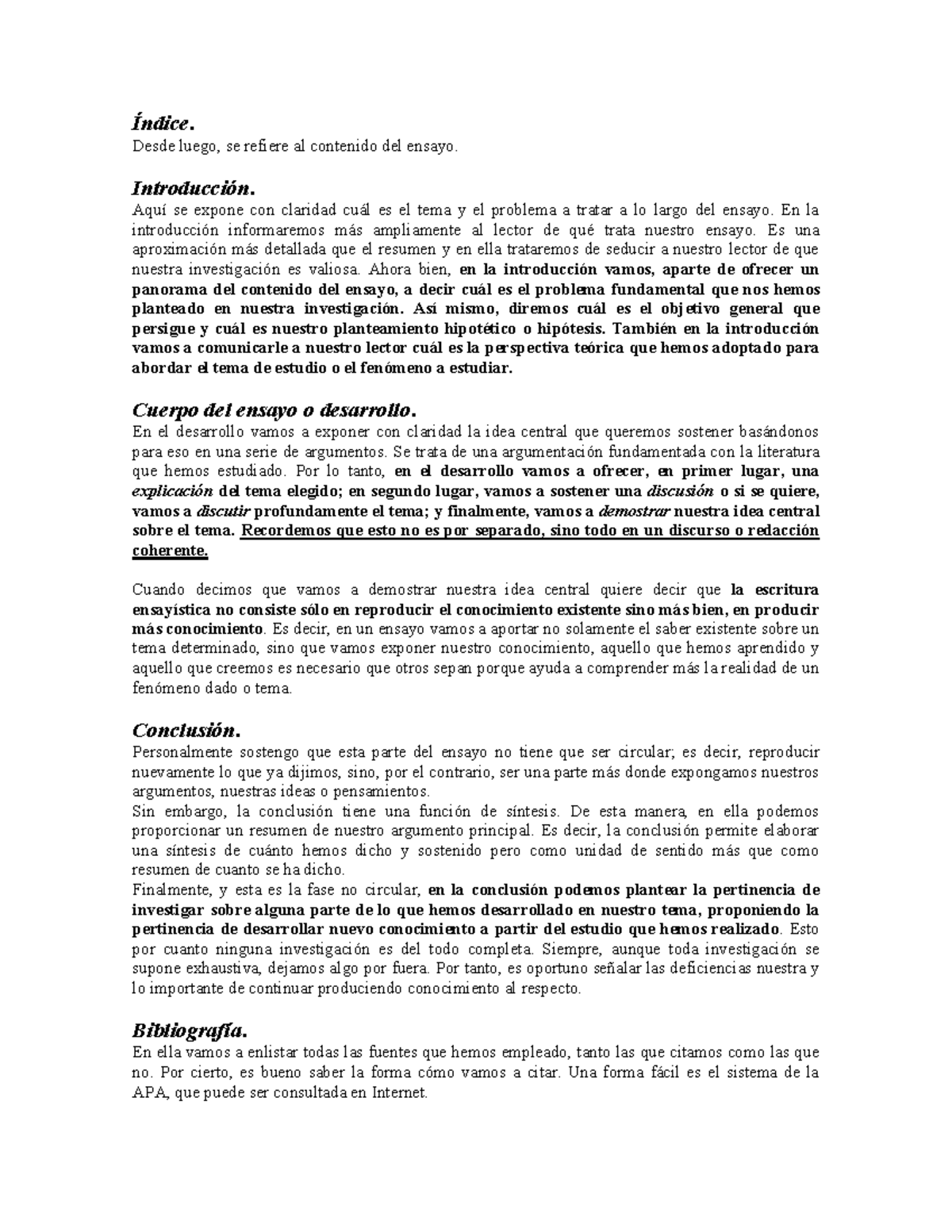 3. GUIA PARA Elaborar UN Ensayo ACADEMICO - Índice. Desde luego, se ...