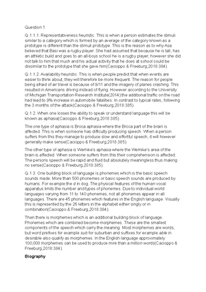 Psych 5121 Assignment 2 - PSYCHOLOGY 1A: INTRODUCTION TO PSYCHOLOGY PSYC ASSIGNMENT 2 QUESTION 1 ...