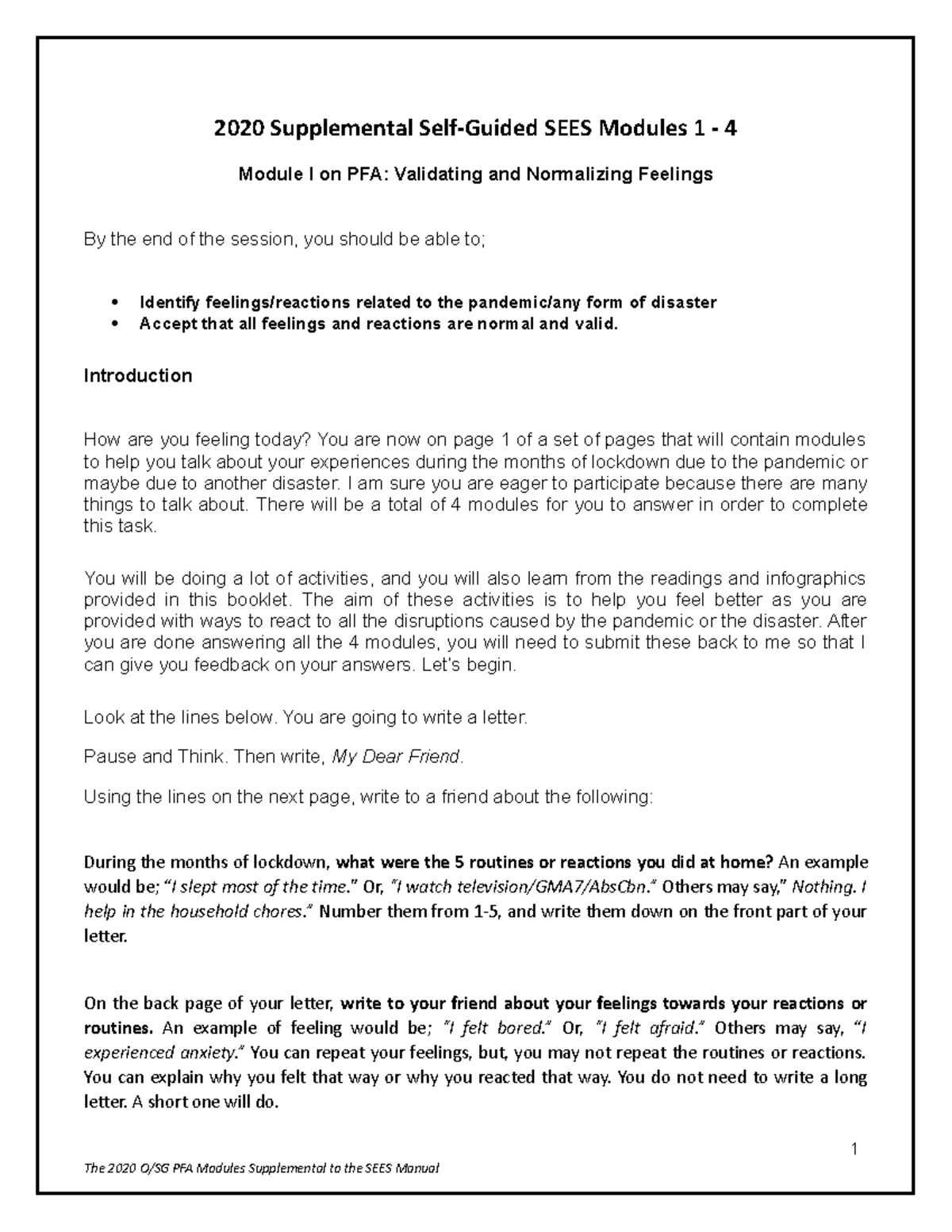 Supplemental Self guided PFA modules for learners - 2020 Supplemental ...