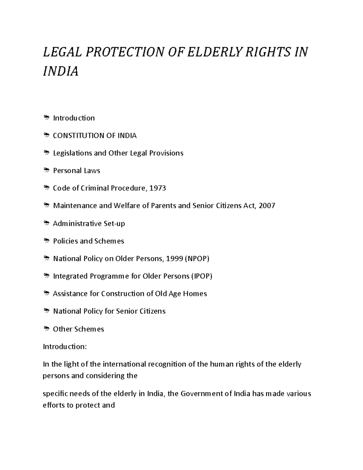 Legal Protection OF Elderly Rights IN India - LEGAL PROTECTION OF ...