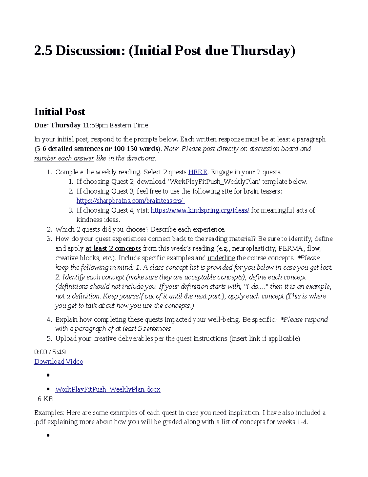 2.5 instrcutions - instructions for the assignment - 2 Discussion ...