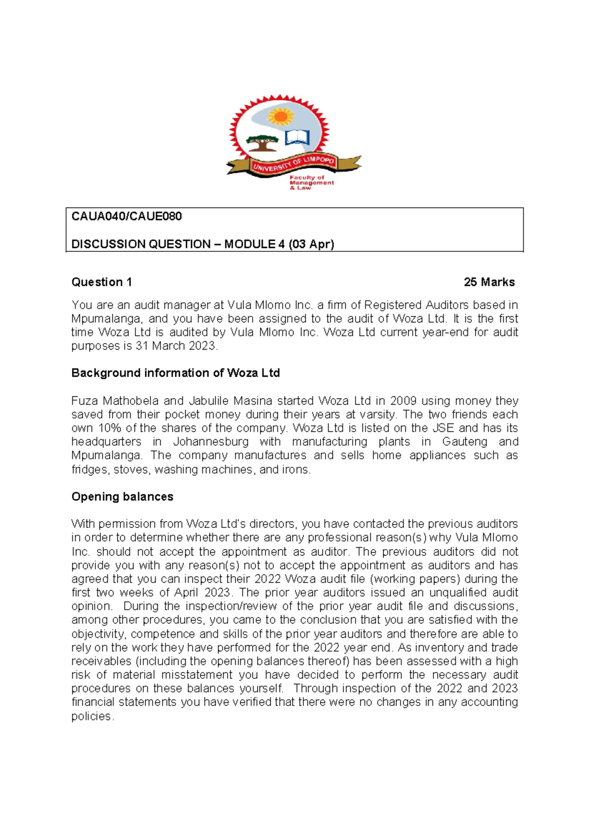Module 4 Discussion Question 3 APR - CAUA040/CAUE DISCUSSION QUESTION – MODULE 4 (03 Apr ...