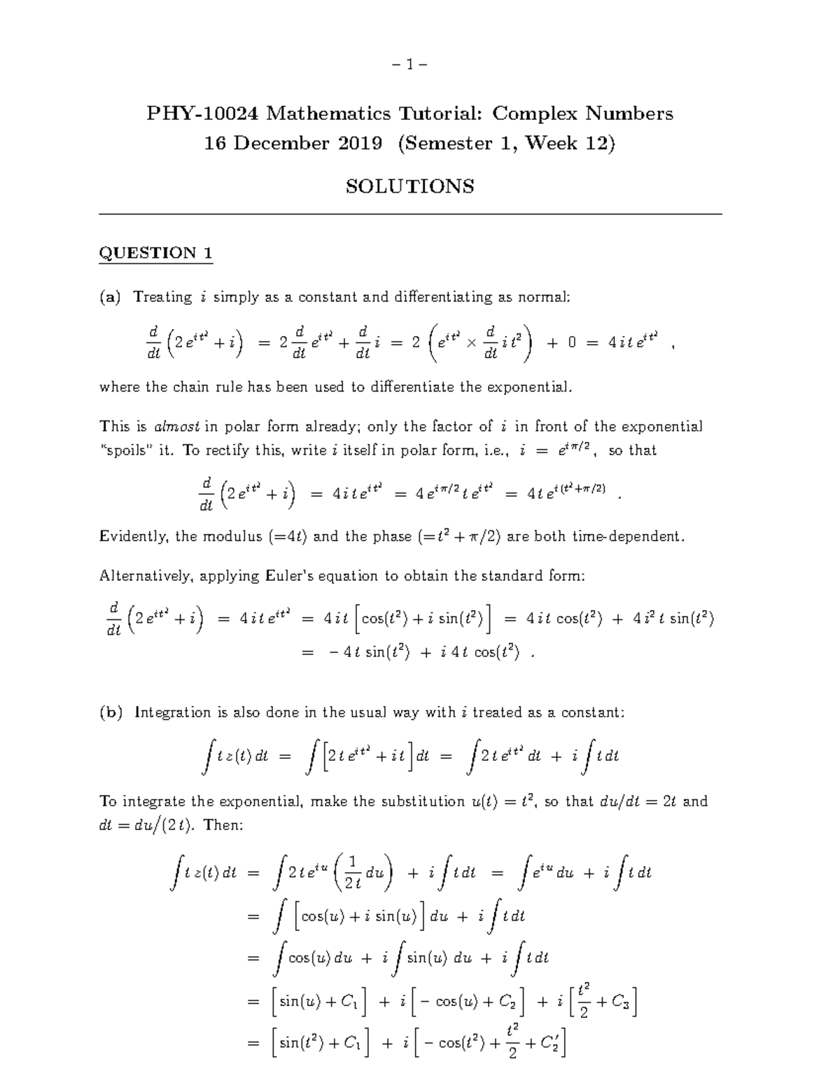 Semester 1 Tutorial 11 2019 Solutions - PHY-10024 Mathematics Tutorial ...