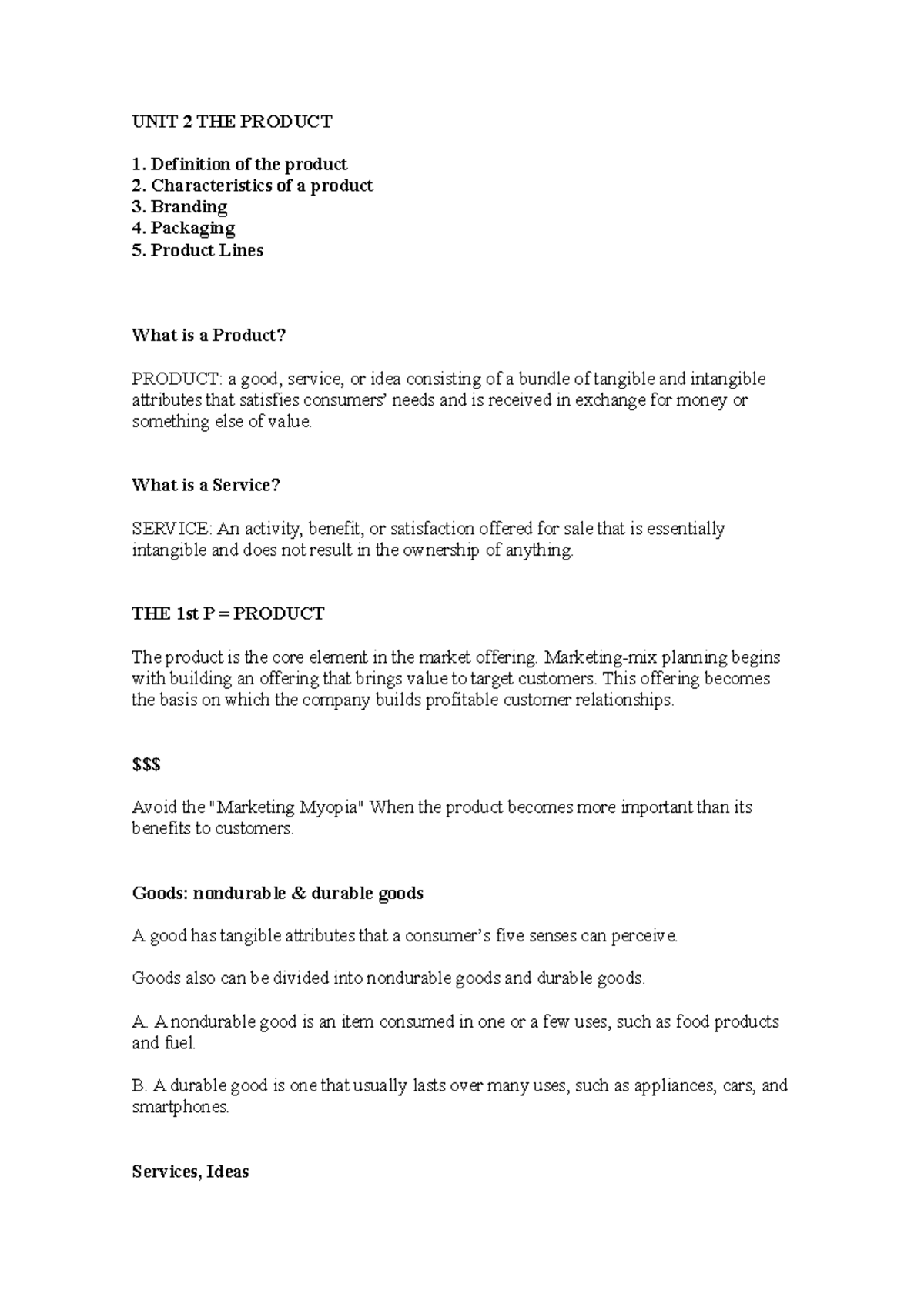 Marketing.UNIT 2 THE Product - Marketing II - UCV - Studocu