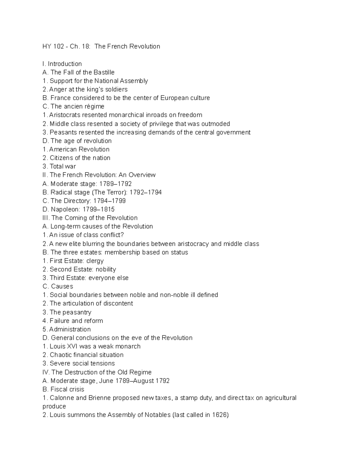 HY 102 - Ch. 18 The French Revolution - HY 102 - Ch. 18: The French ...