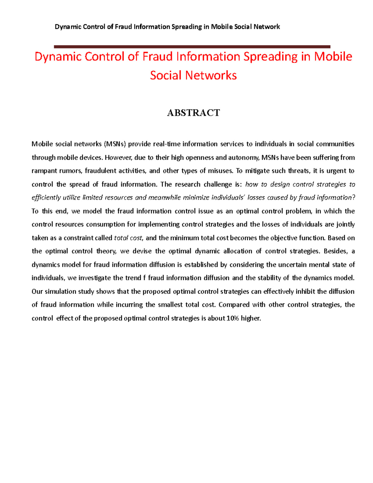 Dynamic Control of Fraud Information Spreading in Mobile Social Networks (2) (1)-2 - Dynamic ...