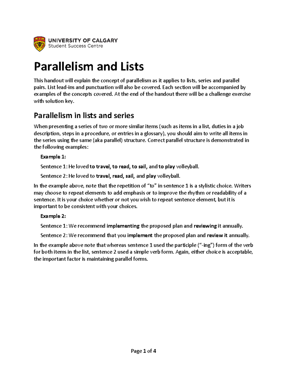 Parallelism-grammar-series - Parallelism and Lists This handout will ...