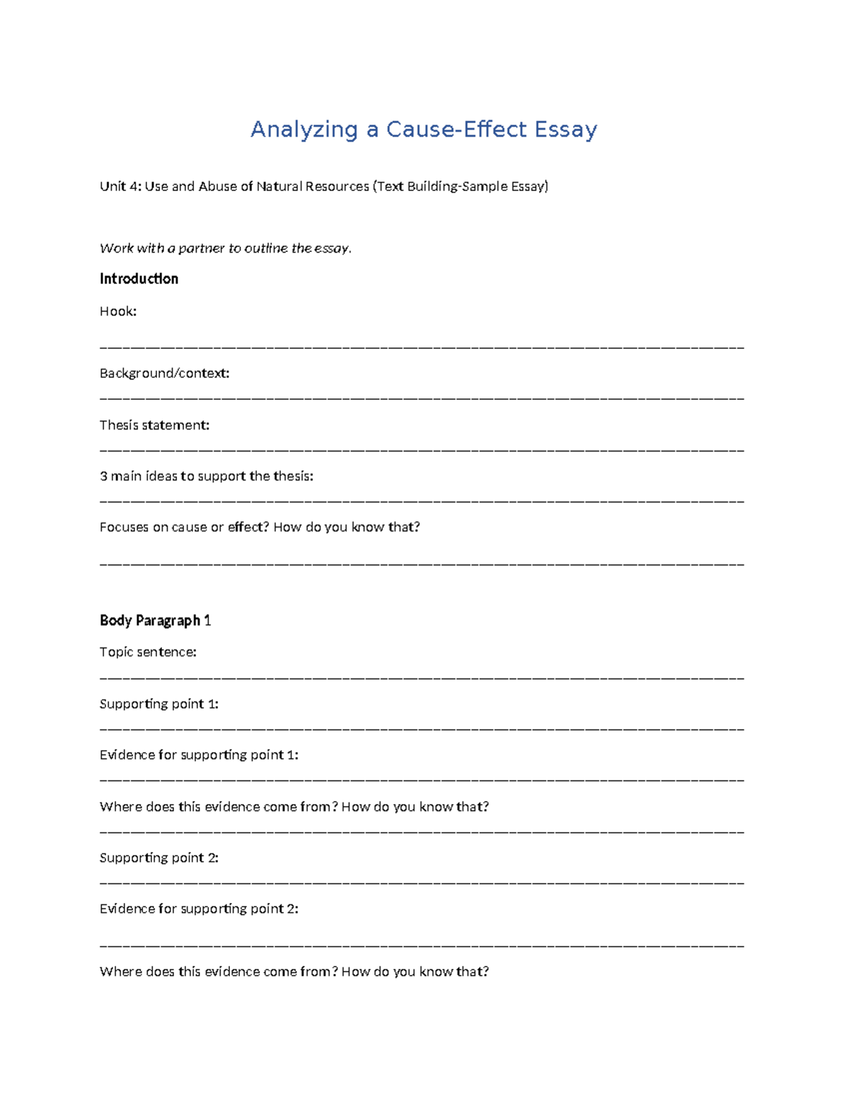 Analyzing a Cause Effect Essay - Analyzing a Cause-Effect Essay Unit 4 ...