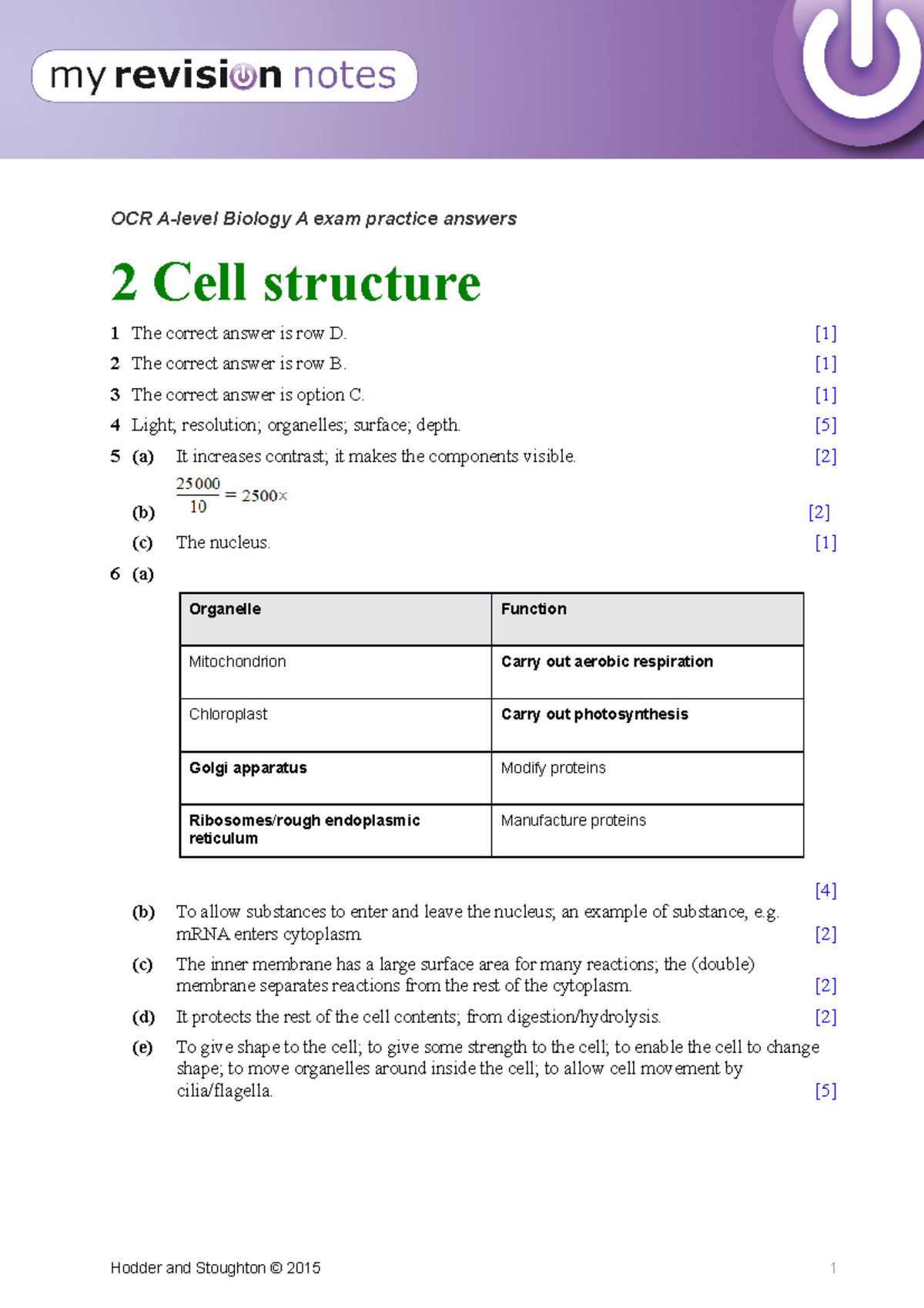 842269 OCR A Biol A Sochacki EPAs Ch2 - OCR A-level Biology A exam practice answers 2 Cell ...