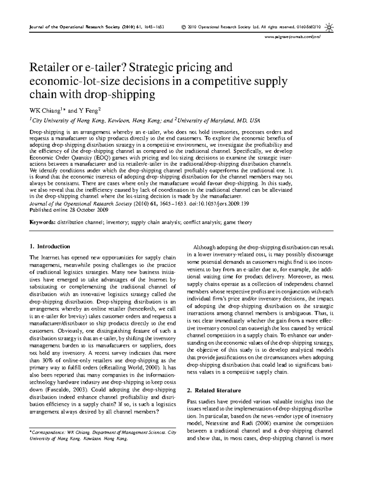 Retailer or E-tailer JORS - Journal of the Operational Research Society ...
