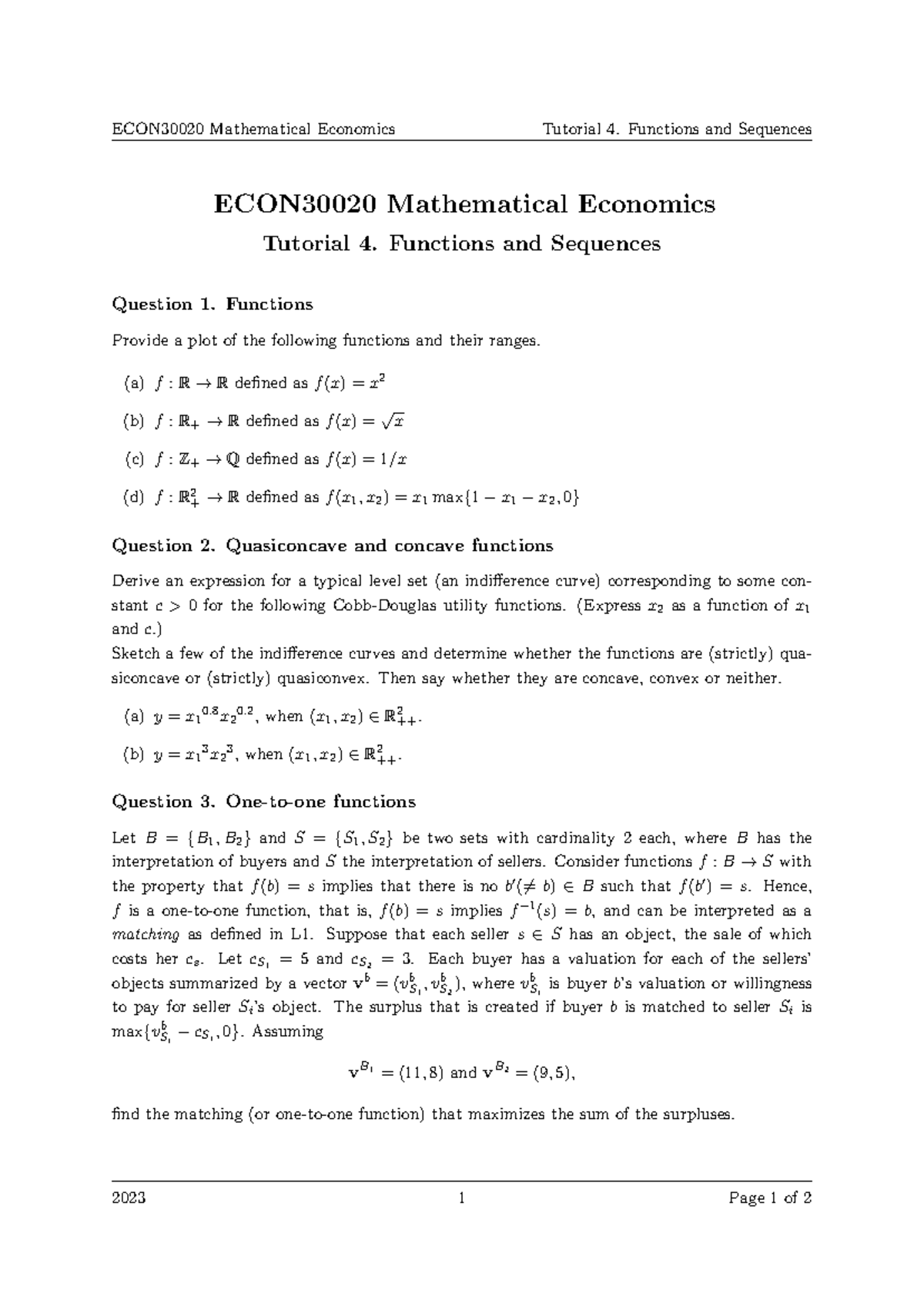 ECON30020-T4-2023 - Lec tut note - ECON30020 Mathematical Economics ...