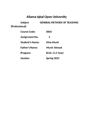 Assignment No 1 (8601) - solved - ALLAMA IQBAL OPEN UNIVERSITY, ISLAMABAD Course Name: General ...