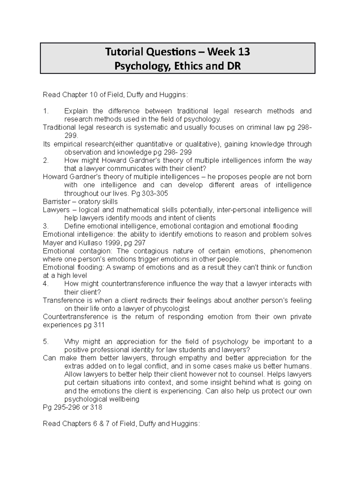 LLB103 Week 13 Tutorial - Tutorial Questions – Week 13 Psychology ...