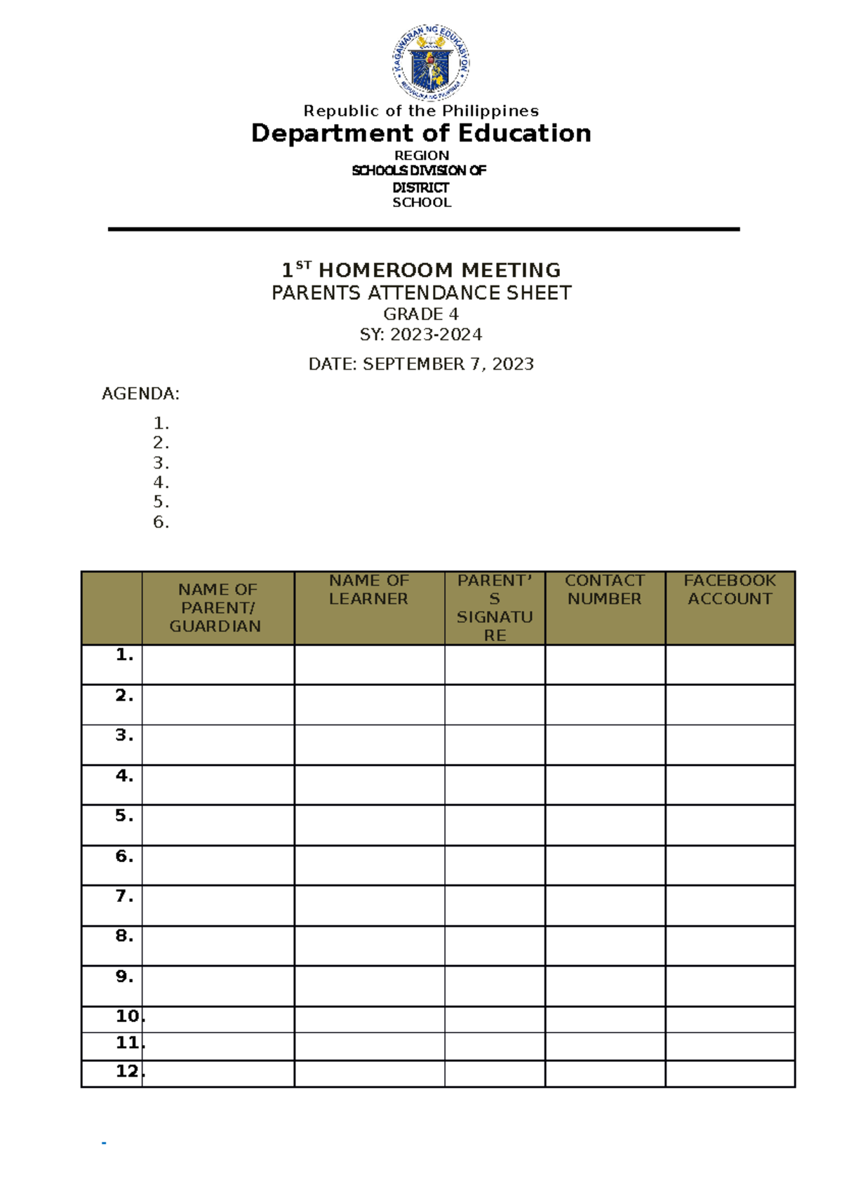 Attendance Sheet - eeeee - Department of Education REGION SCHOOLS ...