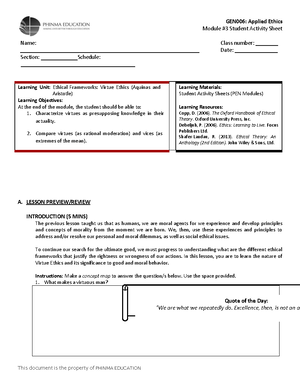 Ethics 2 - mods - GEN006: Applied Ethics Module #2 Student Activity ...