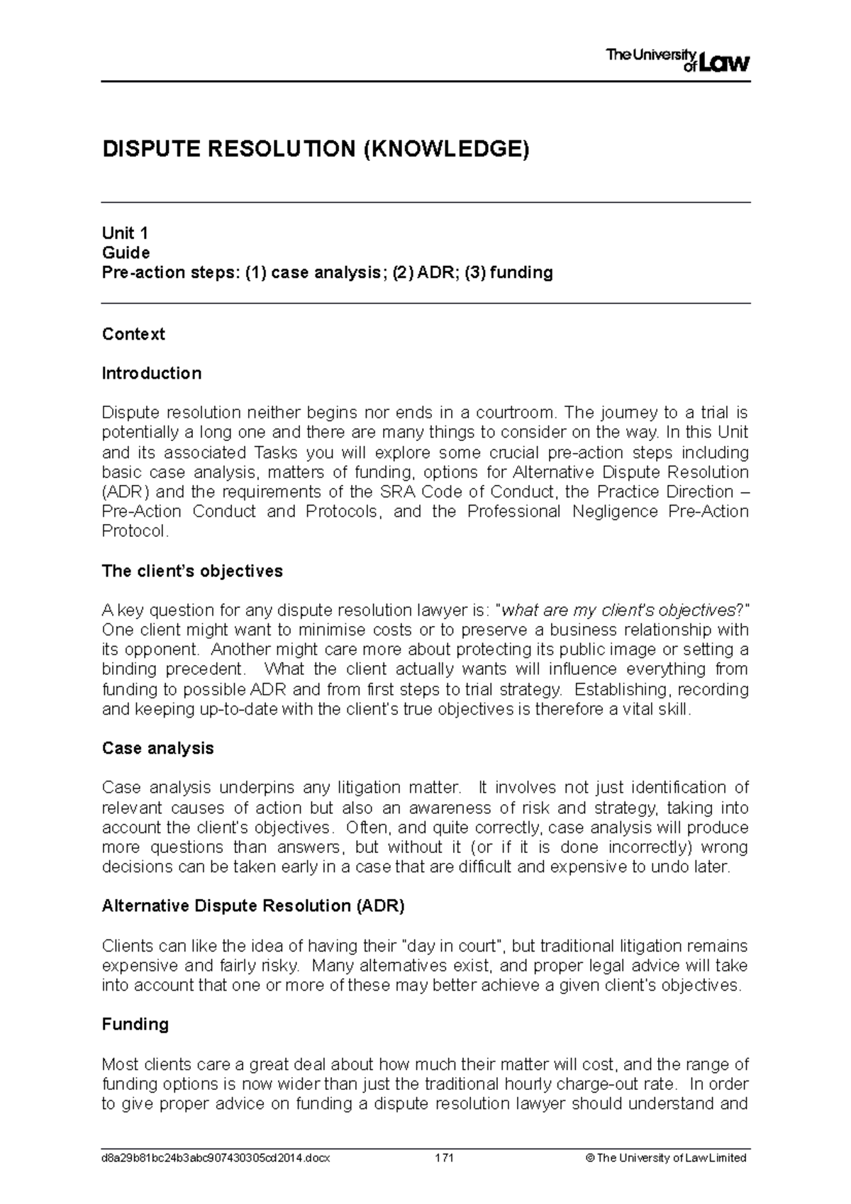 Workshop 13 disputes - DISPUTE RESOLUTION (KNOWLEDGE) Unit 1 Guide Pre ...