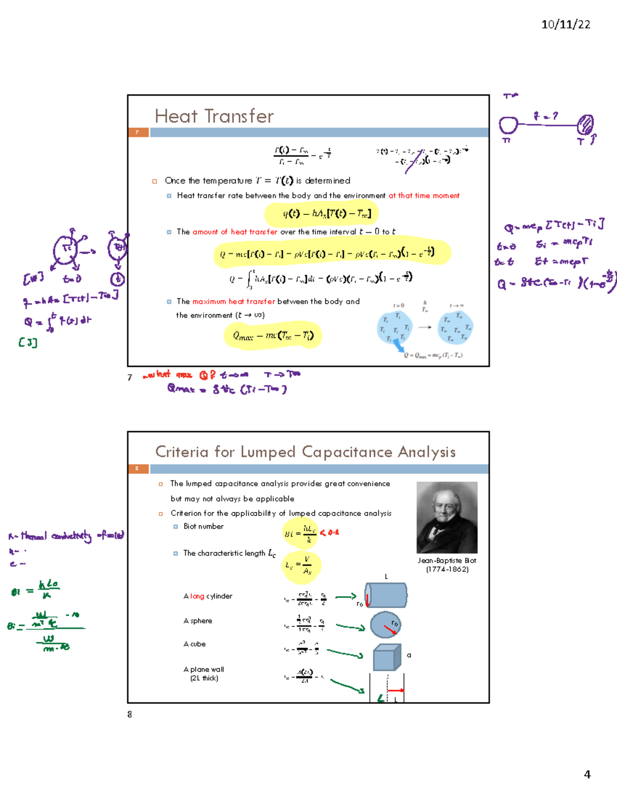 Pt2 Lecture 14 Transient Conduction Part 1 - 10/11/ 4 Heat Transfer 7 ̈ ...
