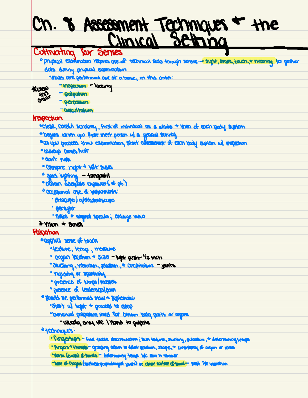 Health Assessment ch8 notes - Ch . ####### 8 Assessment Te c h n i q u ...