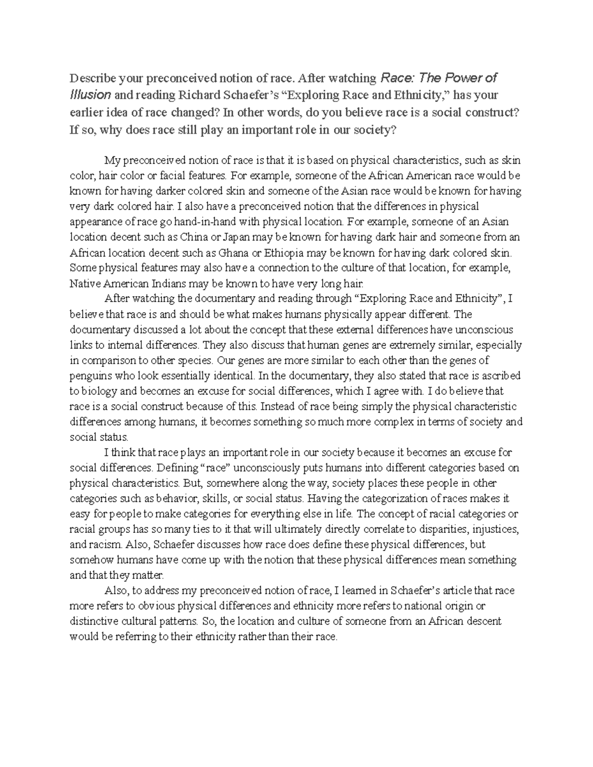 2020-intro to ethnic studies(ES100)-Discussion board 1 - Describe your ...