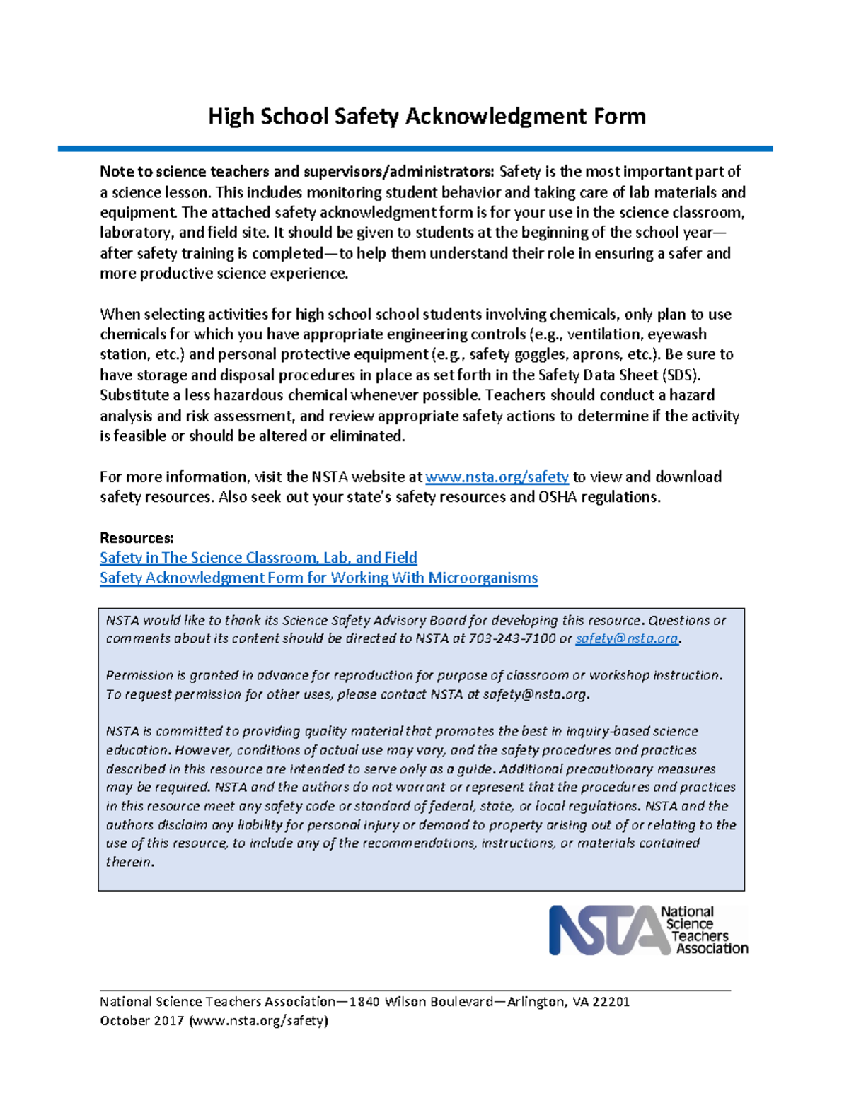 Kami Export - Safety Acknowledgment Form-High School - National Science ...