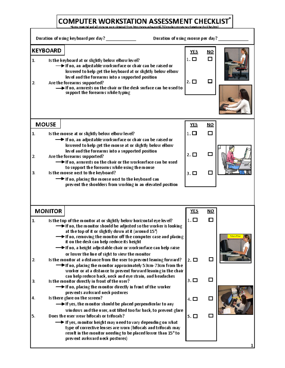 Office checklist keyboard, mouse, monitor - COMPUTER WORKSTATION ...