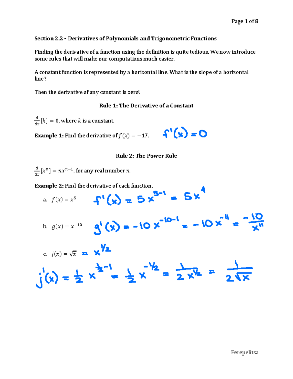 1431S22 notes - Section 2 - Derivatives of Polynomials and ...