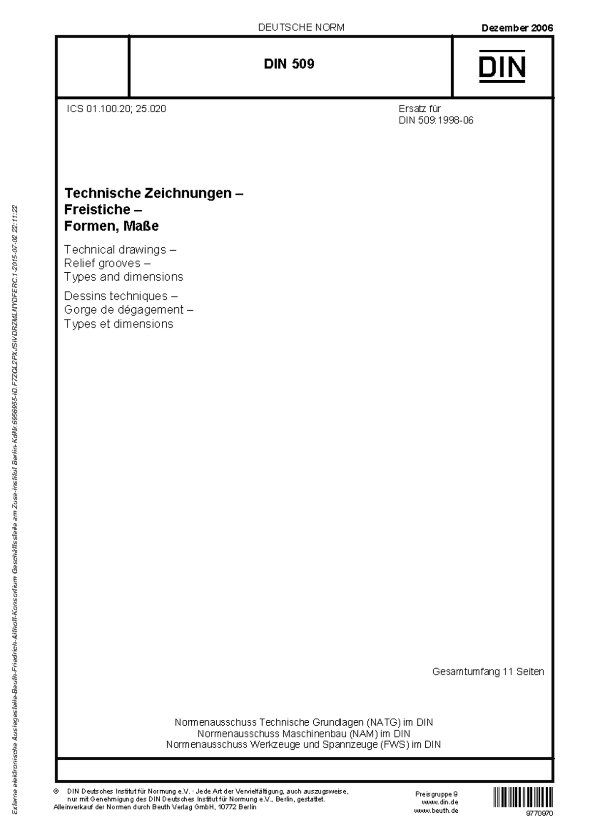 DIN 509 Technische Zeichnungen – Freistiche – Formen, Maße - - Studocu