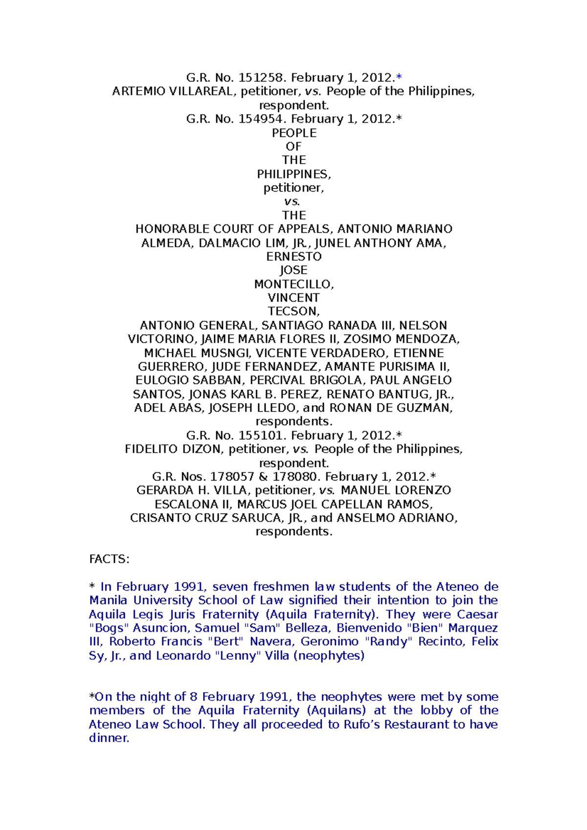 Consolidated cases G.R. No. 151258 and Gr. No 151258 notes - G. No ...