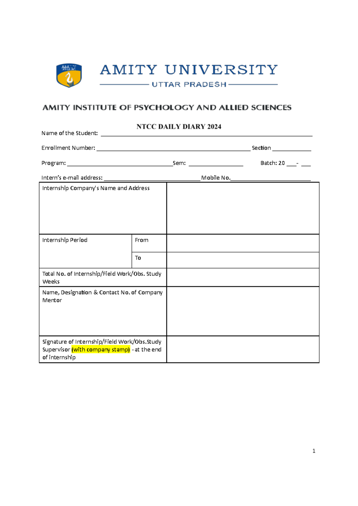 1 - This is the format where each student is supposed to fill the ntcc ...