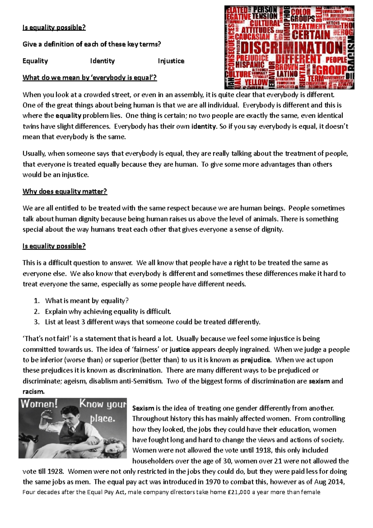 Is equality possible - Notes to help - Is equality possible? Give a ...