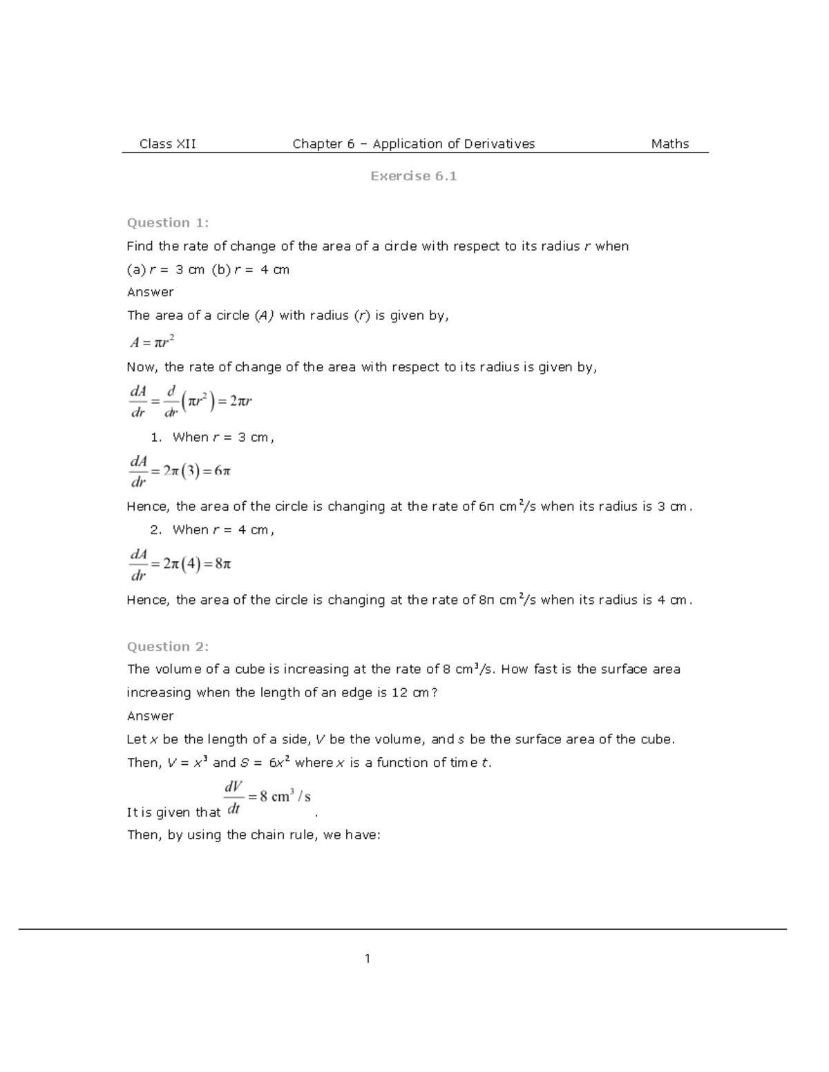Application of Derivatives assignment - - Studocu
