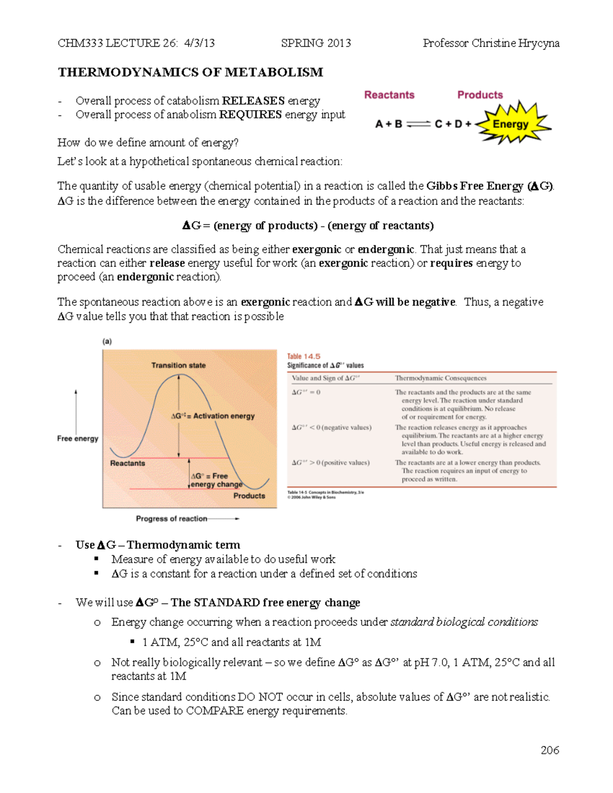 Lecture 26 Thermodynamics of Metabolism - THERMODYNAMICS OF METABOLISM ...