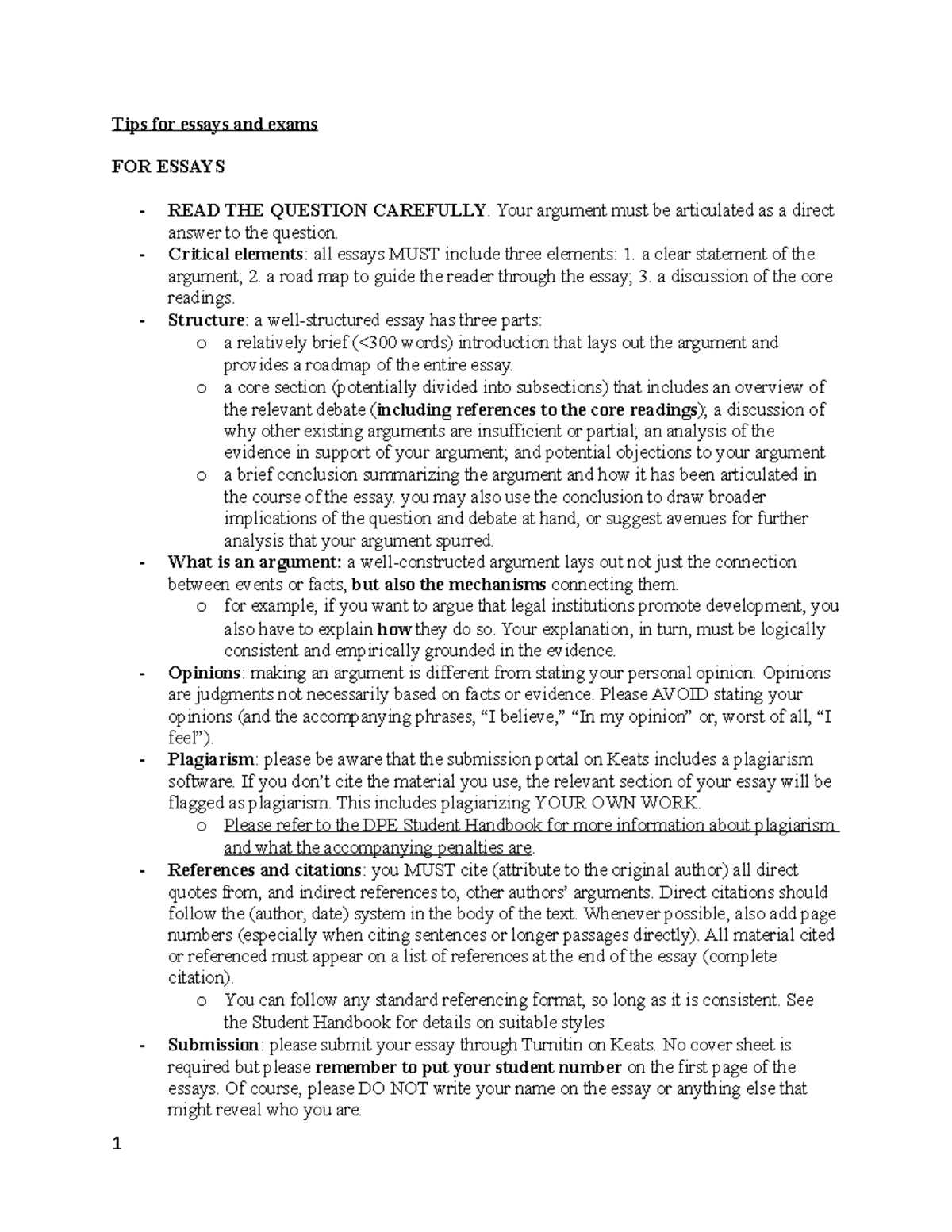 Essays and Exams TIPS - asd - Tips for essays and exams FOR ESSAYS READ ...