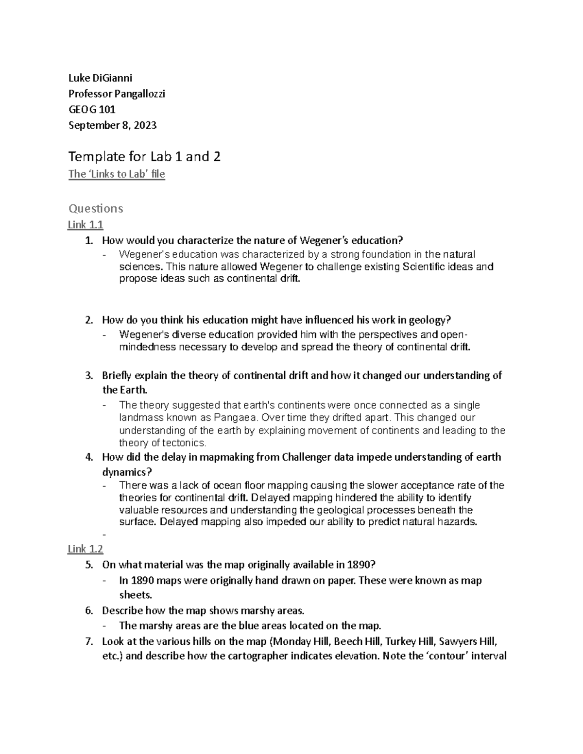 Geo lab - Luke DiGianni Professor Pangallozzi GEOG 101 September 8 ...