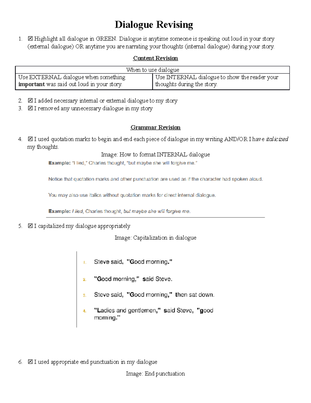 Dialogue Revising Finished - Dialogue Revising 1. ☒ Highlight all ...