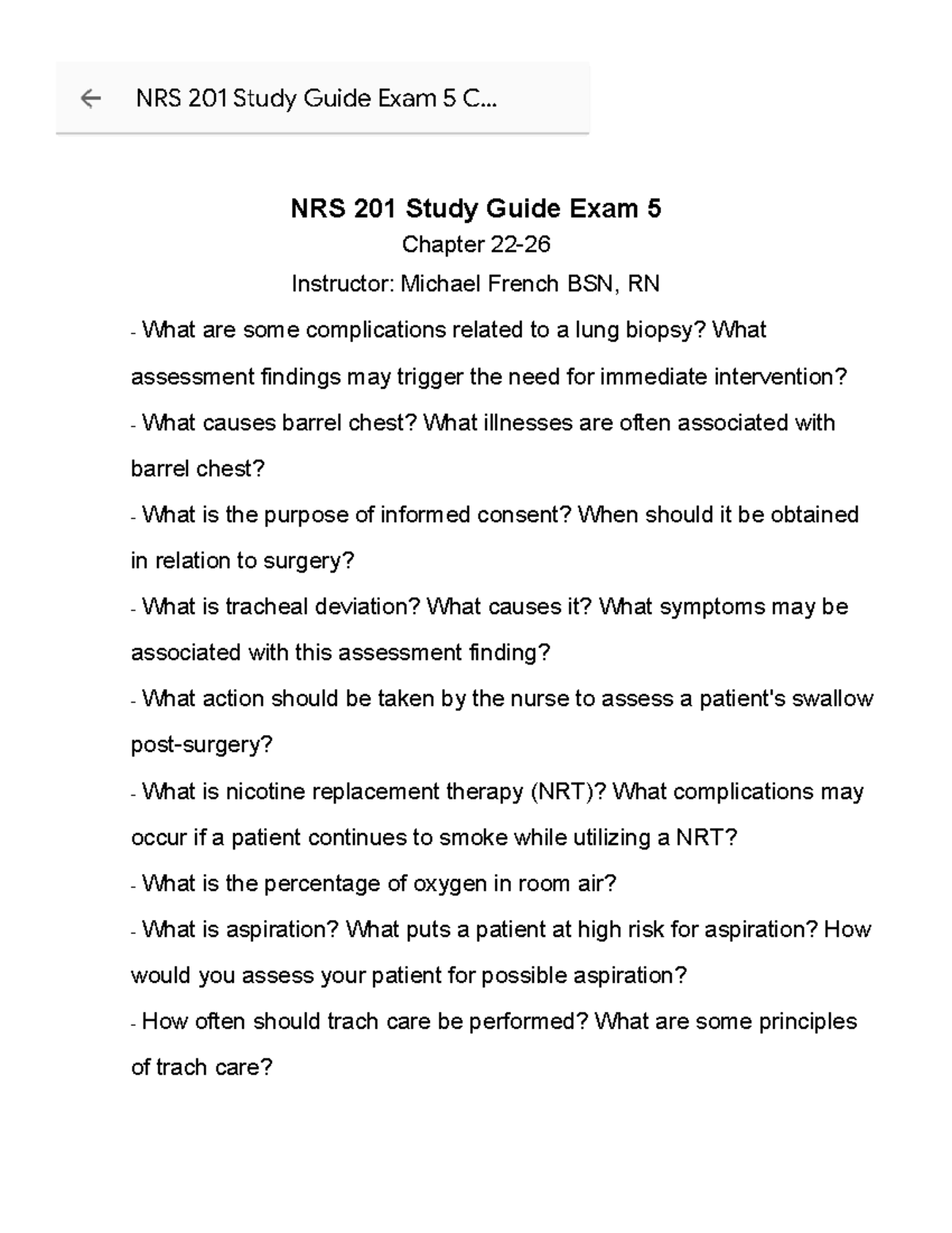 Math notes new new - NRS 201 Study Guide Exam 5 Chapter 22- Instructor ...
