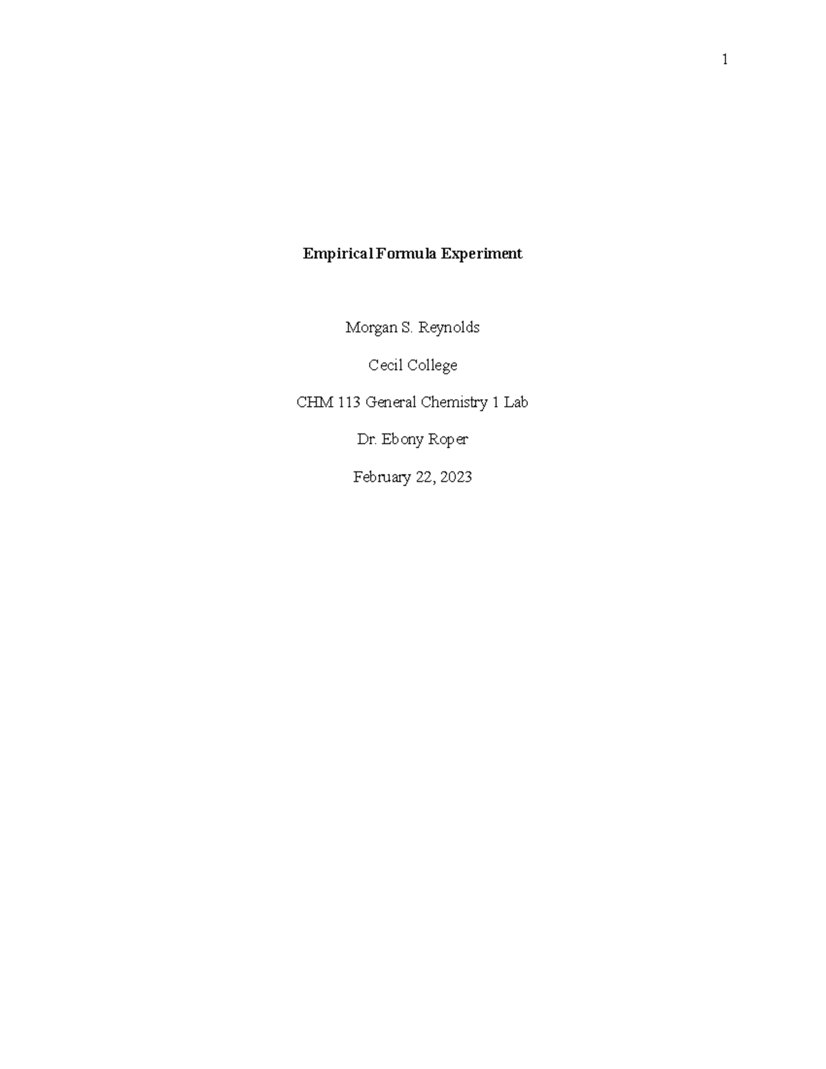 Empirical Formula Experiment - Empirical Formula Experiment Morgan S ...